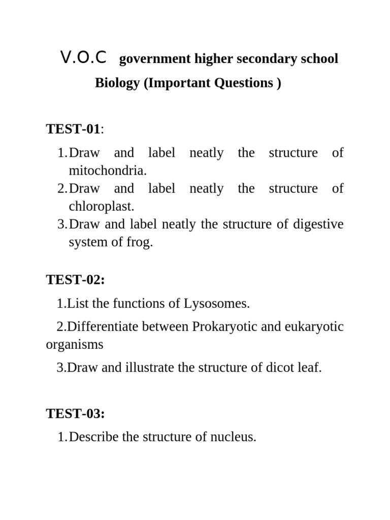 Important Biology Questions for Exams | PDF