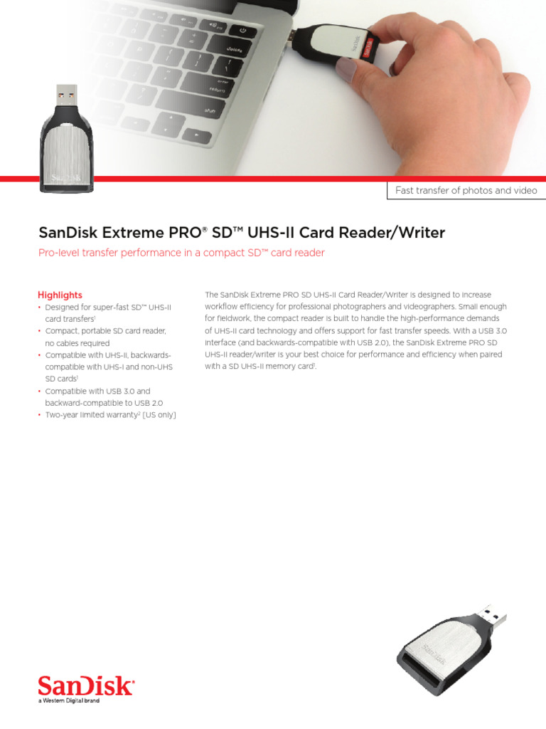 Datadheet Extreme Pro Uhs II Usb 3 0 SD Card Reader Writer | PDF | Usb | Computer Data