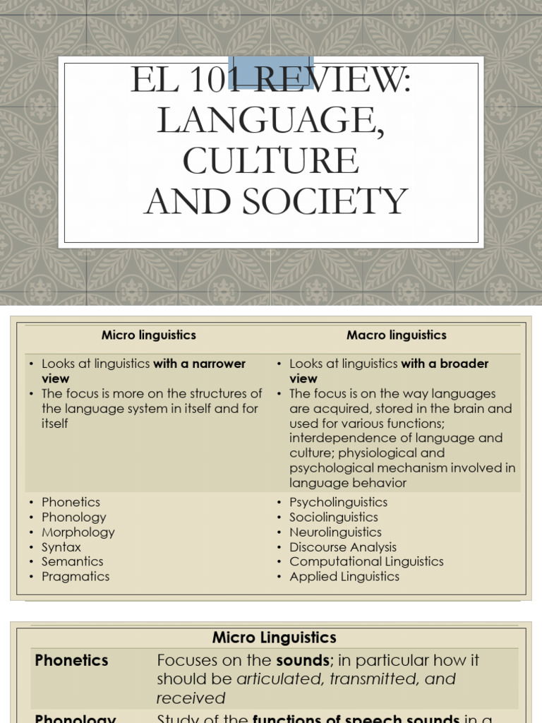 El 101 Review - PPT | PDF | Linguistics | Psycholinguistics
