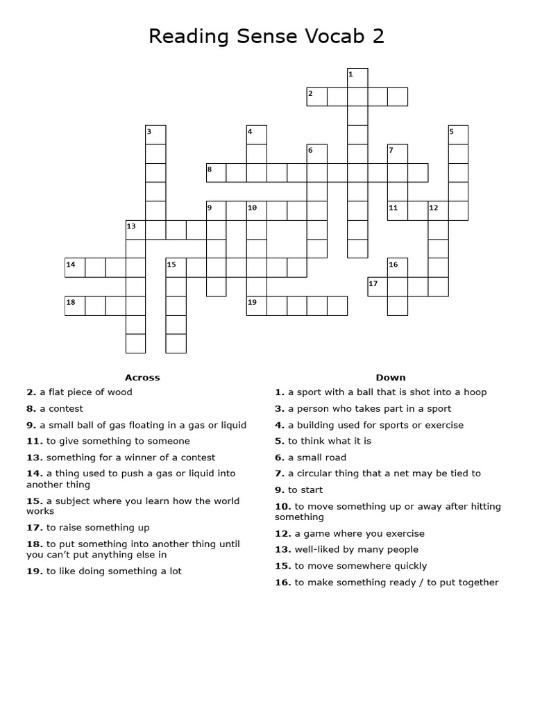 Reading Sense Vocab 2 - Crossword Labs | PDF