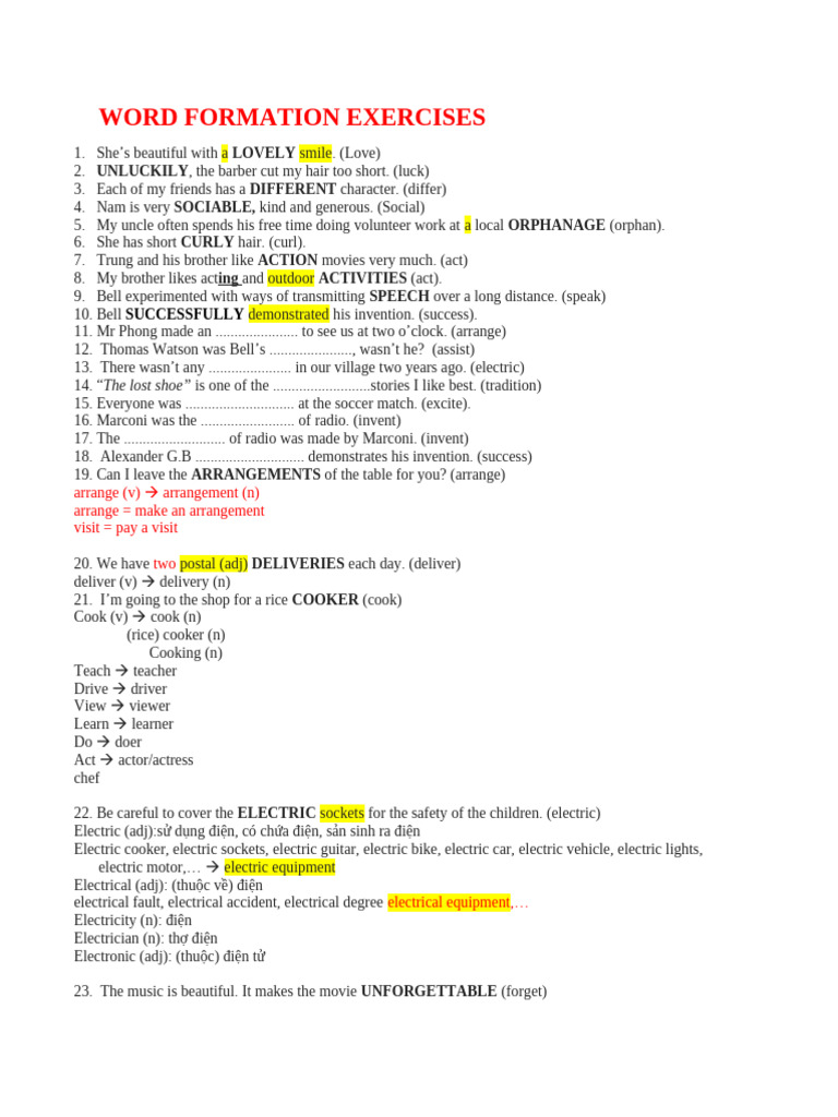 WORD FORMATION EXERCISES | PDF