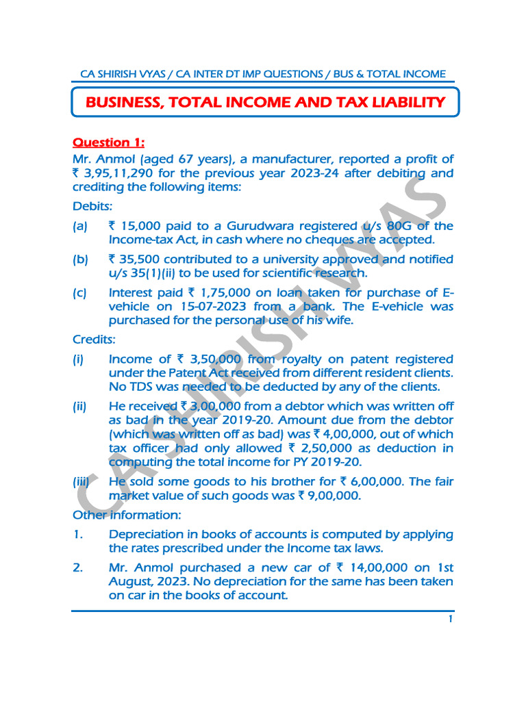 INCOME FROM BUSINESS TOTAL INCOME and TAX LIABILITY | PDF | Alternative ...