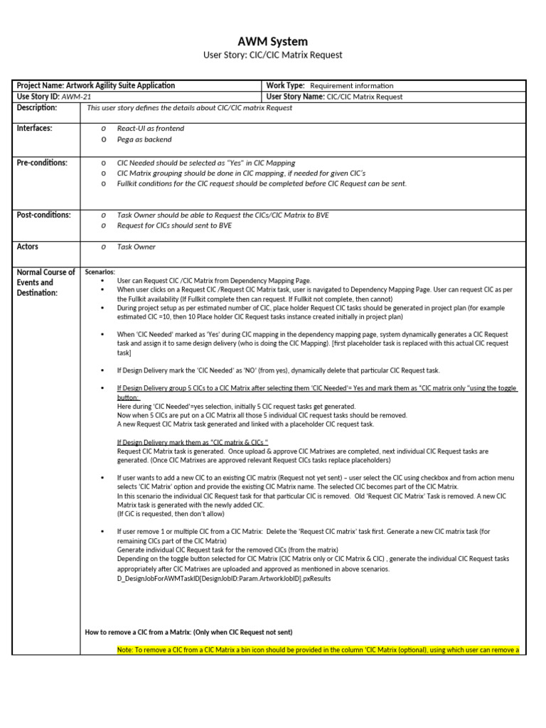 AWM 21 CIC CIC Matrix Request | PDF | Matrix (Mathematics ...