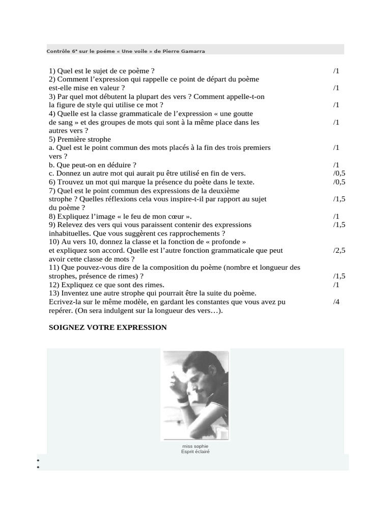 Évaluation de poésie 6e : "Une voile" | PDF | Poésie