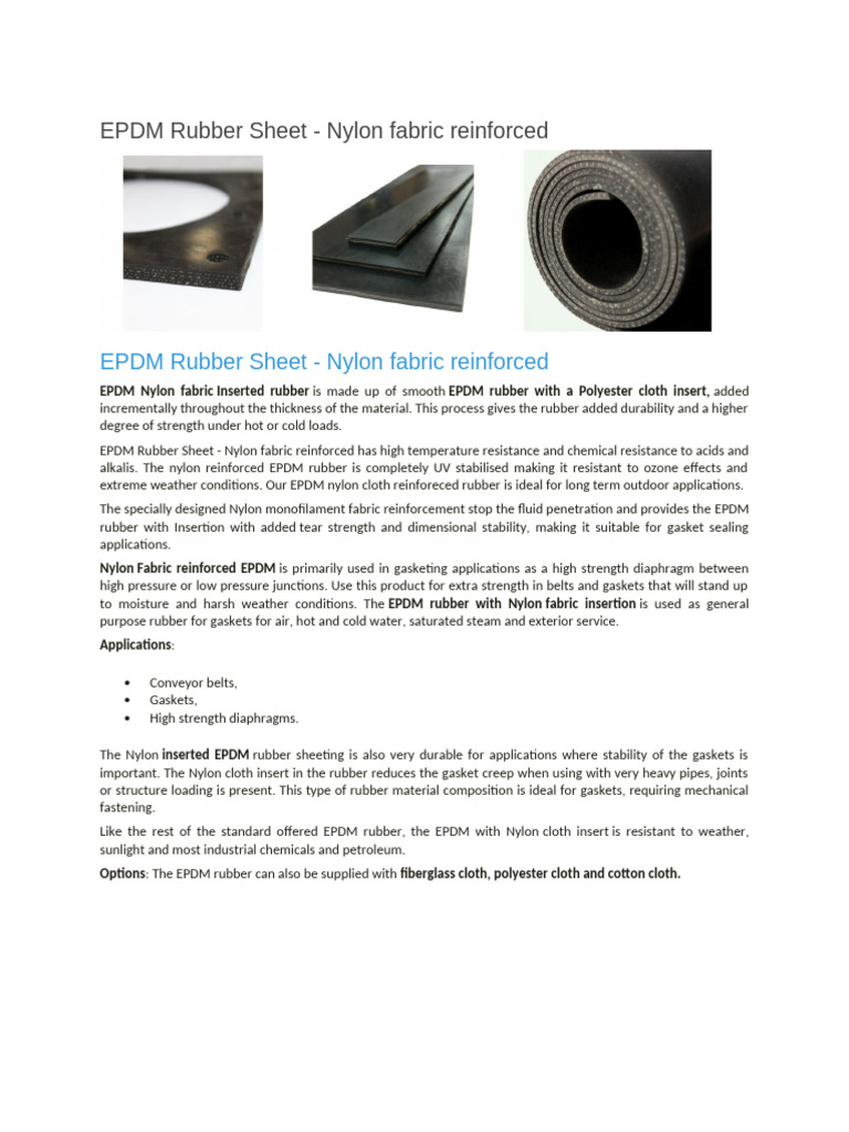 EPDM Rubber Sheet - Reinforced With Polyester Fabric | PDF