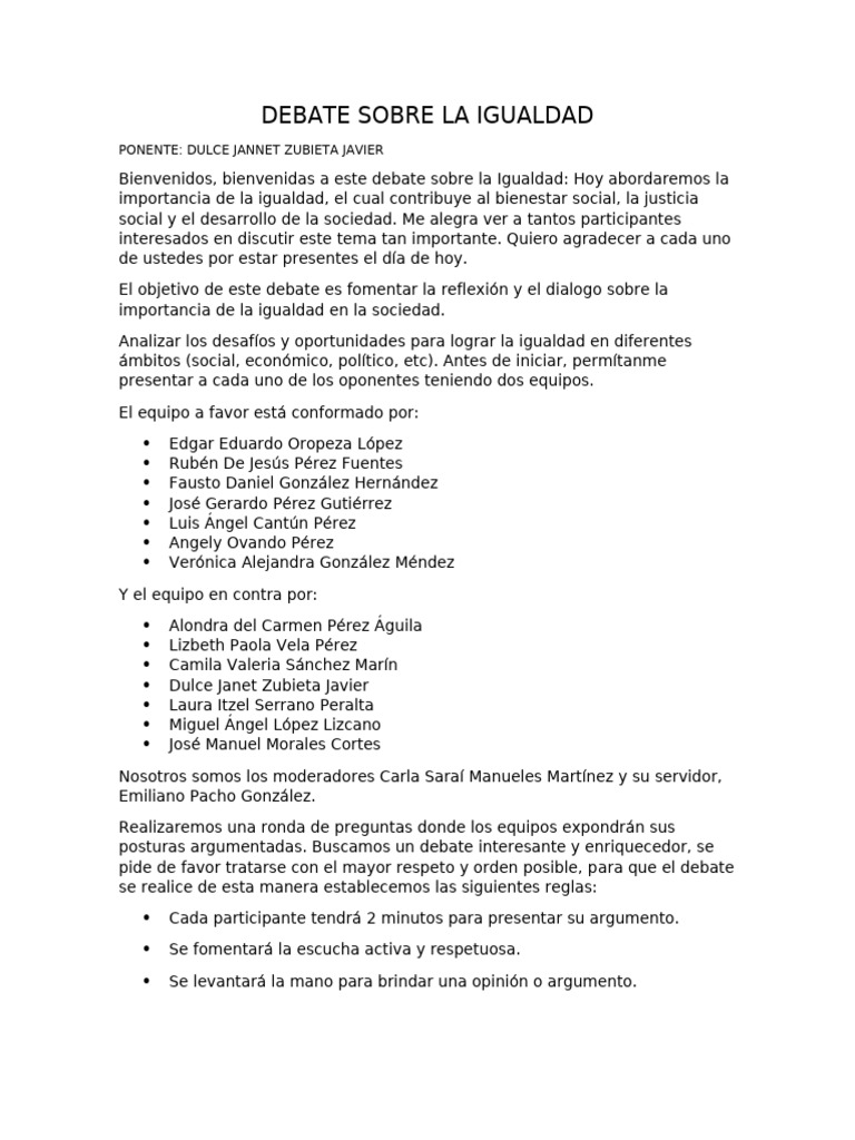 Debate sobre la Igualdad Social | PDF | Desigualdad social ...