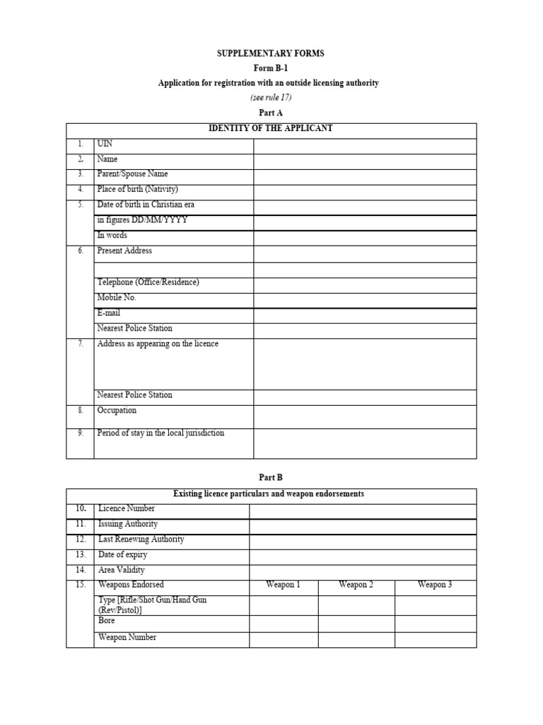 Firearm License Application Form B-1 | PDF | License | Gun