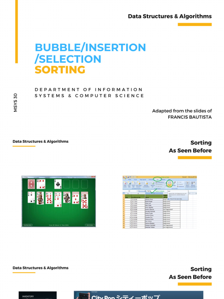 MSYS 30 6 Sorting (Bubble, Insertion, Selection) | PDF