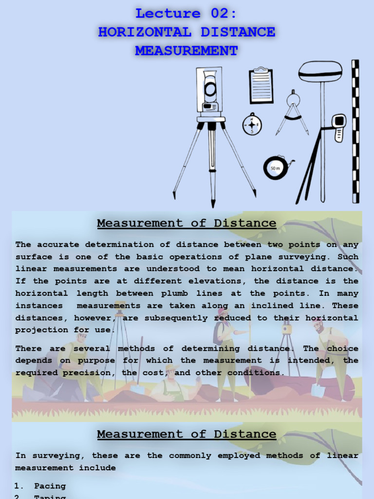 Lecture 02 - Horizontal Distance Measurements | PDF | Surveying | Metrology