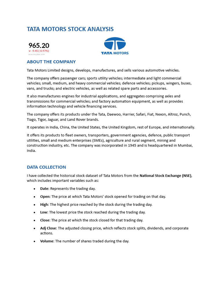 Tata Motors Stock Analysis | PDF | P Value | Investing