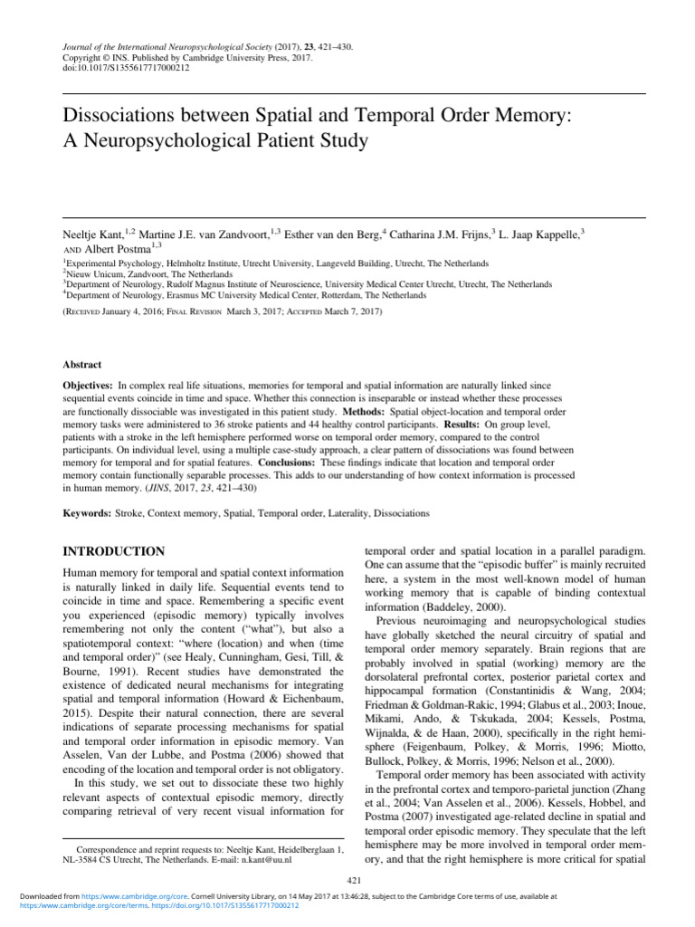 kant2017 | PDF | Memory | Recall (Memory)