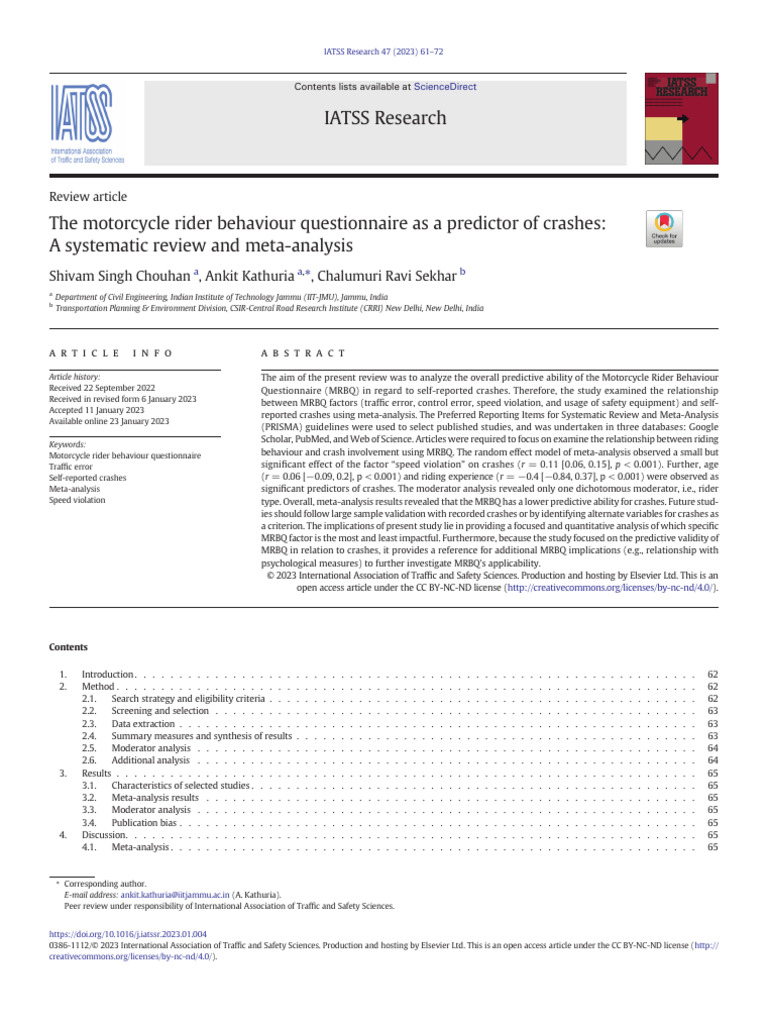 The Motorcycle Rider Behaviour Questionnaire As A Predictor of Crashes ...