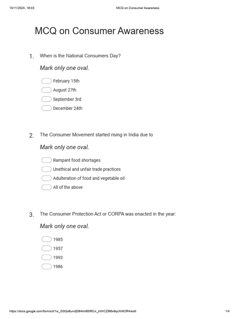 Consumer Awareness MCQ Quiz | PDF | Consumers | Economies
