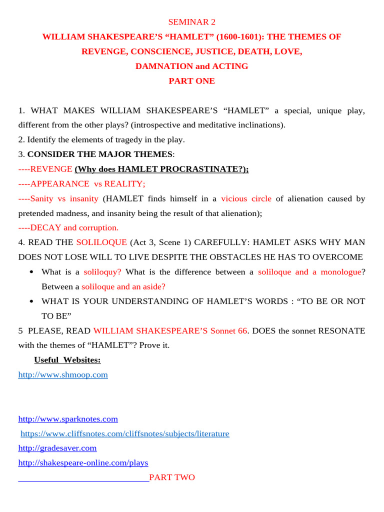 Themes in Shakespeare's Hamlet Explained | PDF | Hamlet | William ...