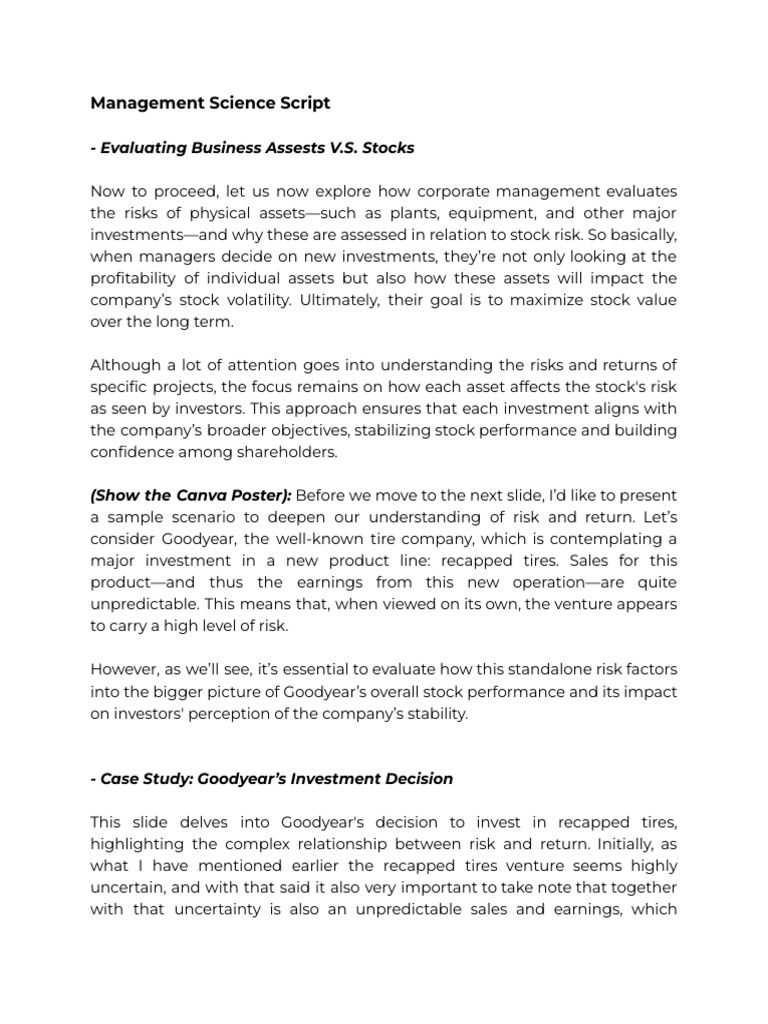 MANSCI SCRIPT | PDF | Investing | Financial Risk
