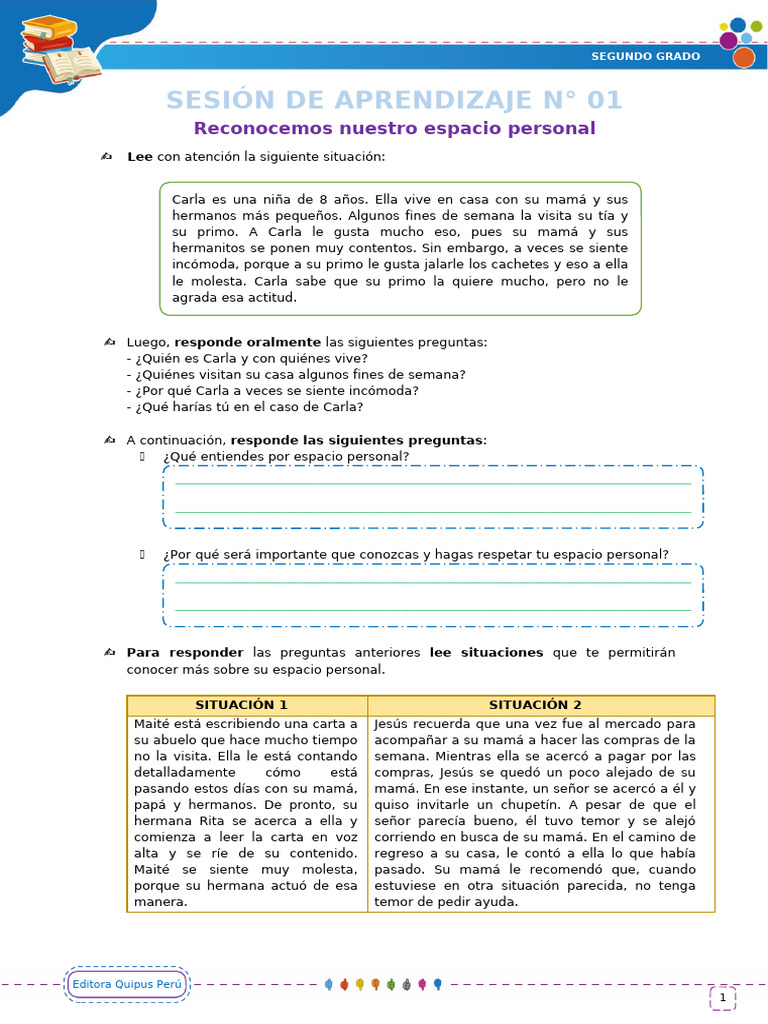 Anexo de Sesiones de Aprendizaje - Semana 1 - UD IX - Editora Quipus Perú | PDF | Perú | Evaluación