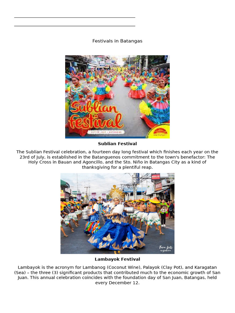 Festivals in Batangas | PDF | Festival | Foods