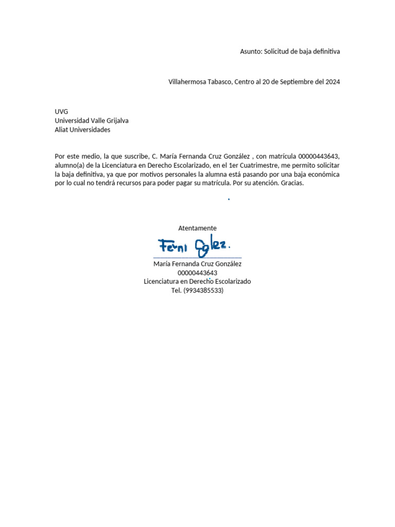 Ejemplo Oficio Solicitud Baja Definitiva | PDF