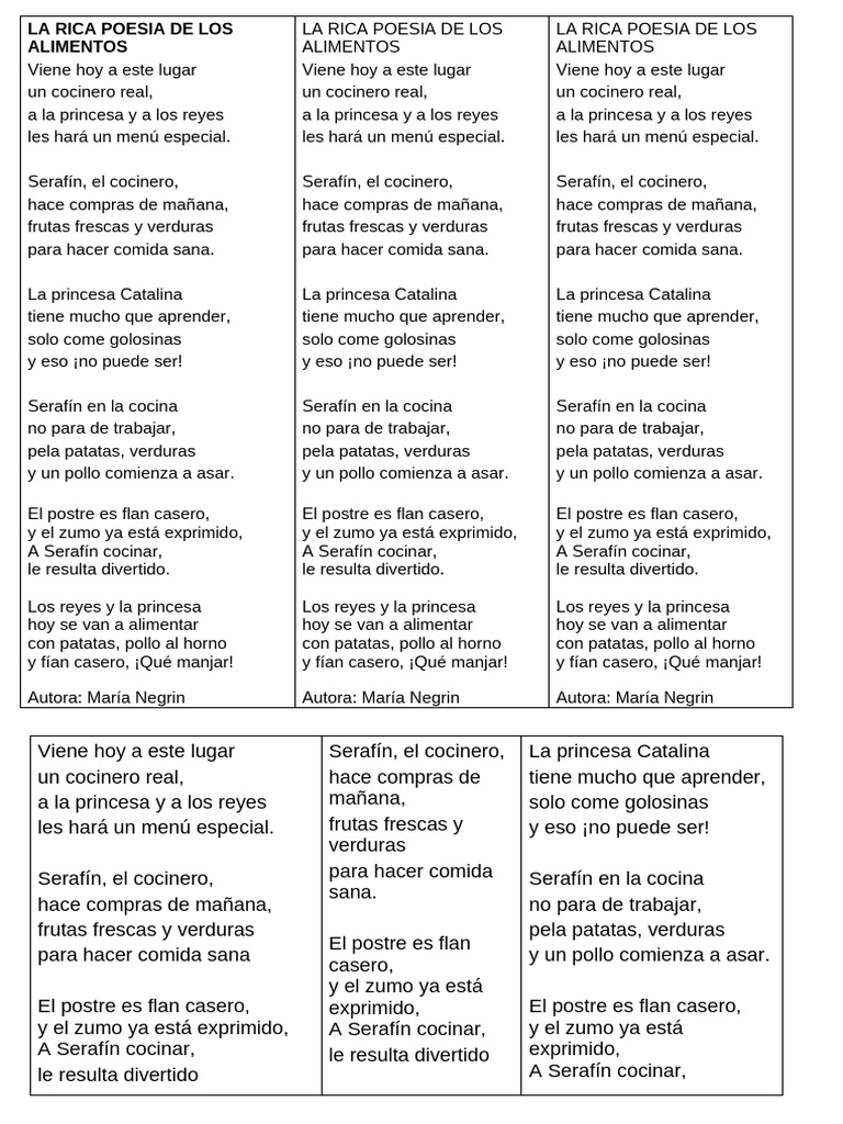 Poesía sobre Alimentos Saludables | PDF | Cocina de las Americas ...