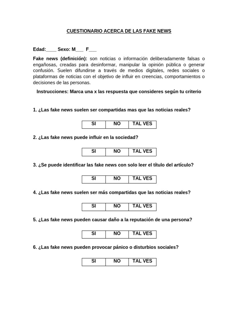 Cuestionario Acerca de Las Fake News | PDF | Ciencias sociales | Relaciones personales, crianza ...