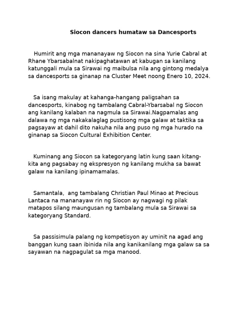 Siocon Dancers Humataw Sa Dancesports | PDF