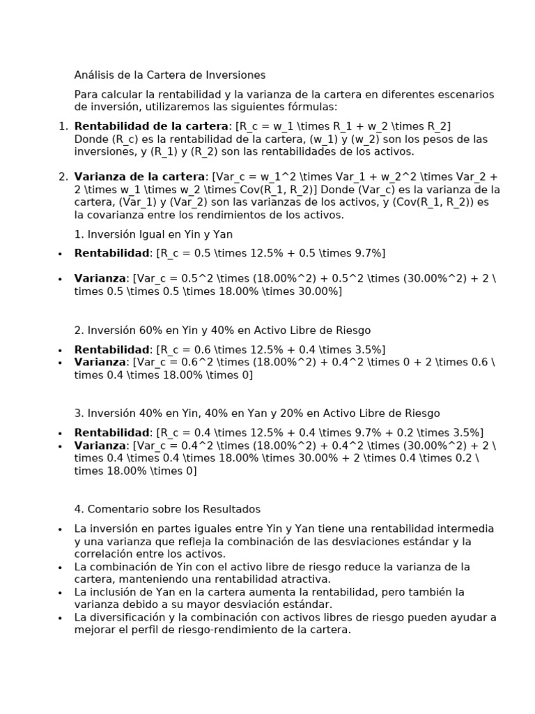Análisis de La Cartera de Inversiones | PDF | Métodos y materiales de enseñanza