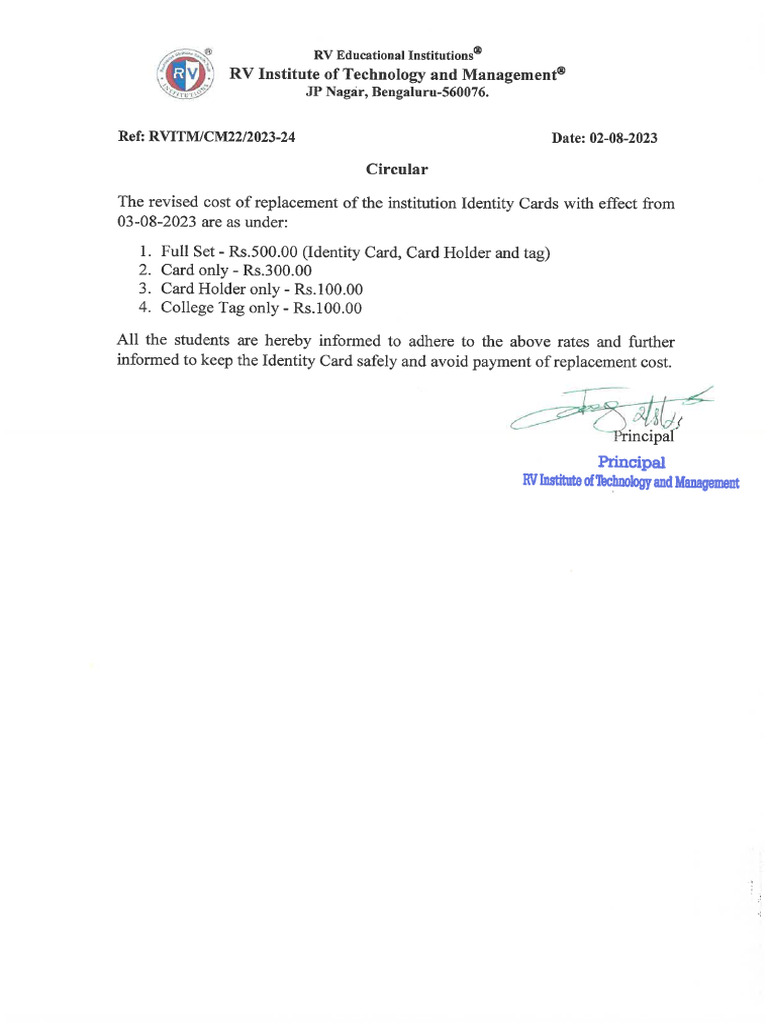 ID Cards-Revised Fee | PDF