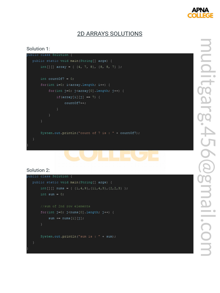 2D Arrays Solutions | PDF | Computers