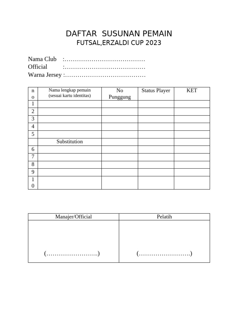 Daftar Susunan Pemain | PDF | Olahraga & Rekreasi