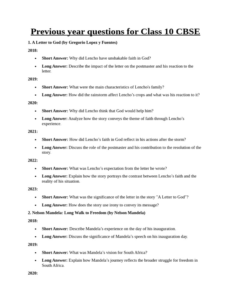 PYQ ENGLISH 10th | PDF | Nelson Mandela