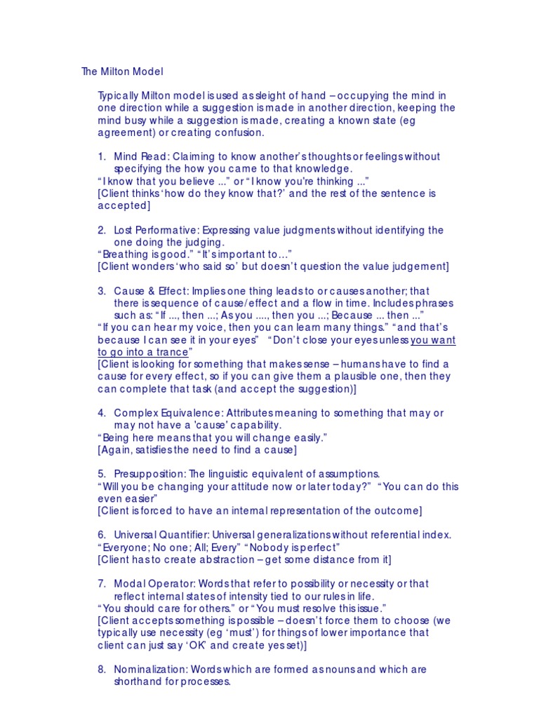 The Milton Model - How It Works - Tim Hodgson | PDF | Semantics | Syntax