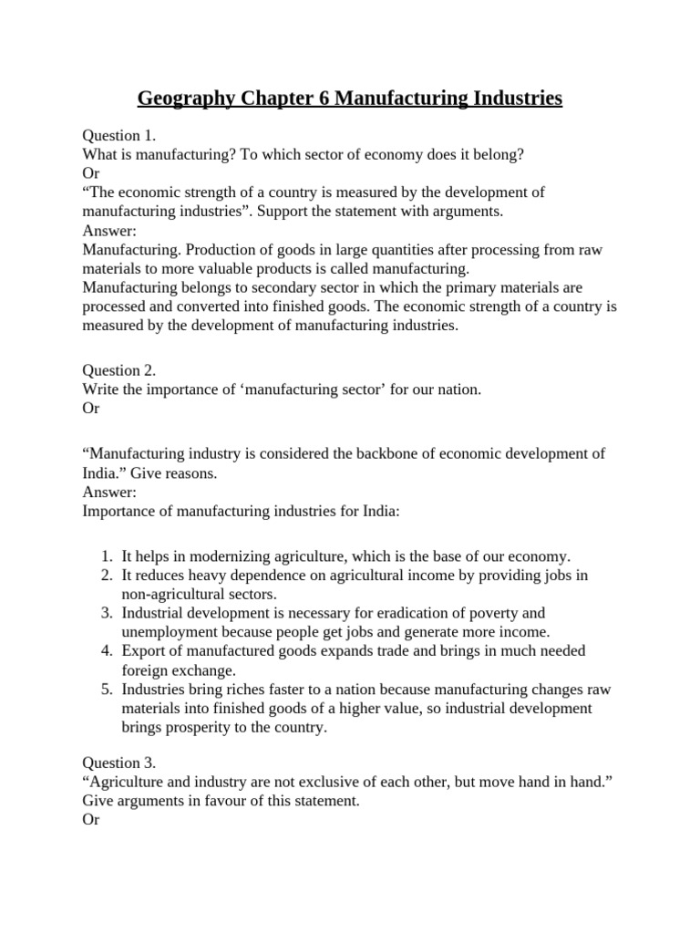 Geography Chapter 6 Manufacturing Industries | PDF | Chemical Industry | Pollution