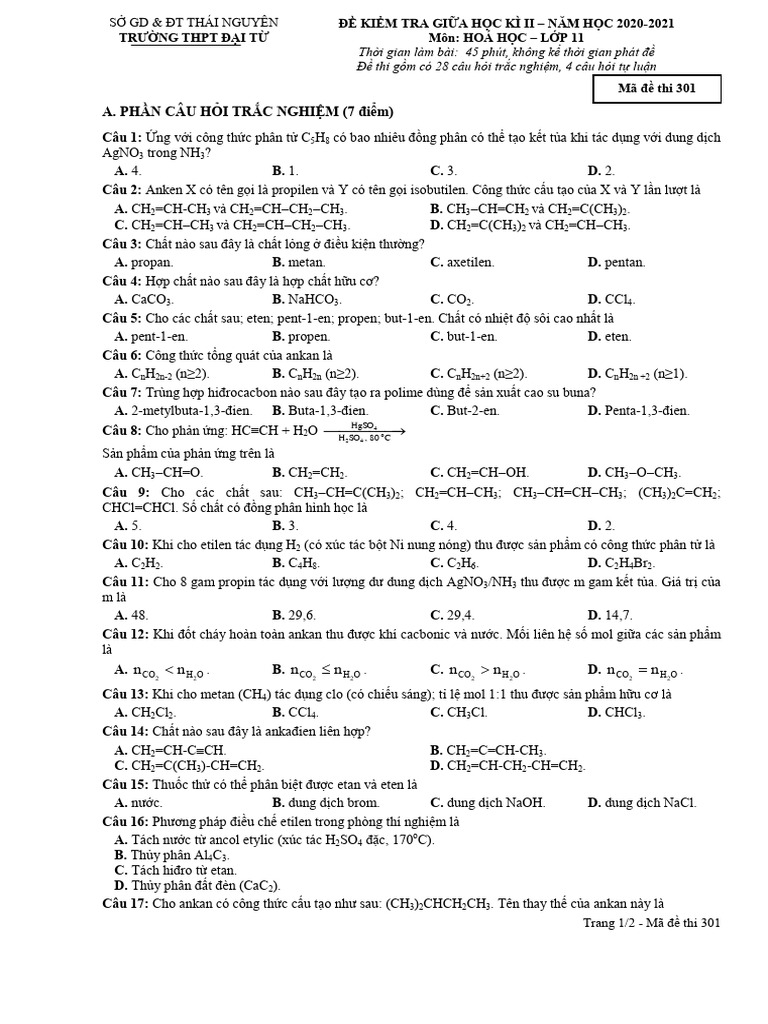 Hóa Gi A Kì 2 K11 - 2020 2021 | PDF