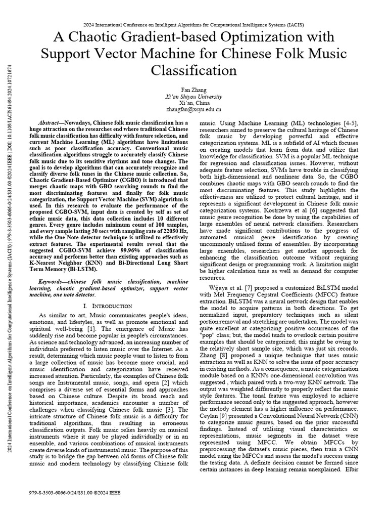 A Chaotic Gradient-Based Optimization With Support Vector Machine For Chinese Folk Music ...