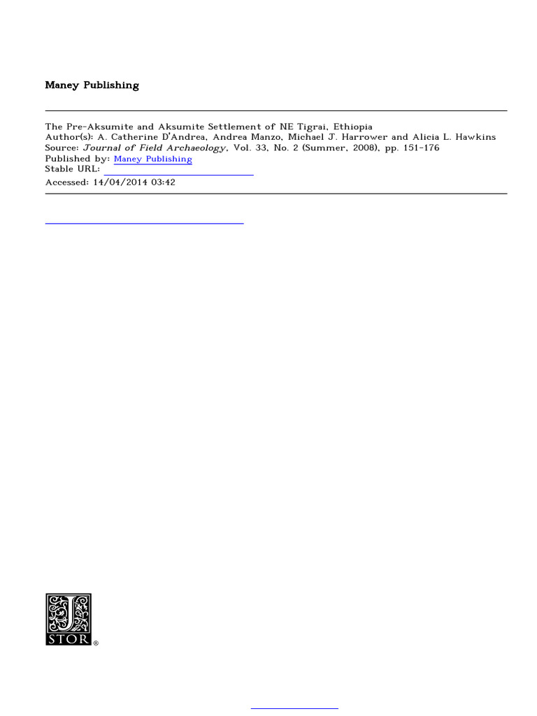Pre-Aksumite & Aksumite Settlements in NE Tigrai | PDF | Ethiopia ...