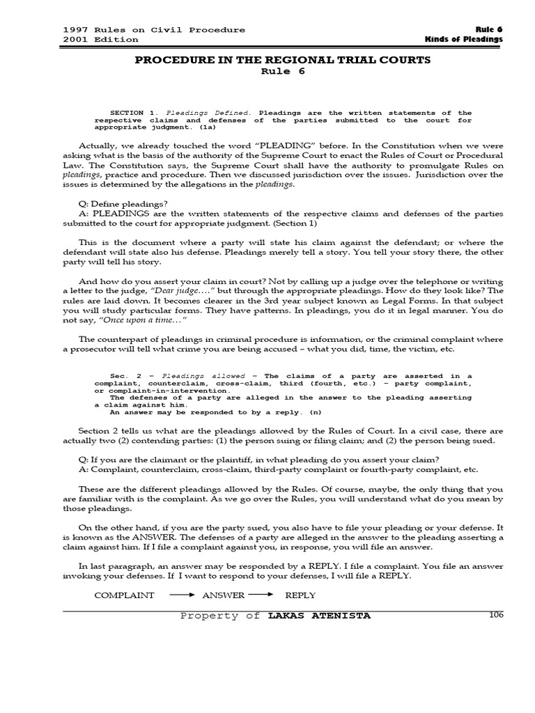 CivPro Rules 6 10 LA | PDF | Pleading | Lawsuit