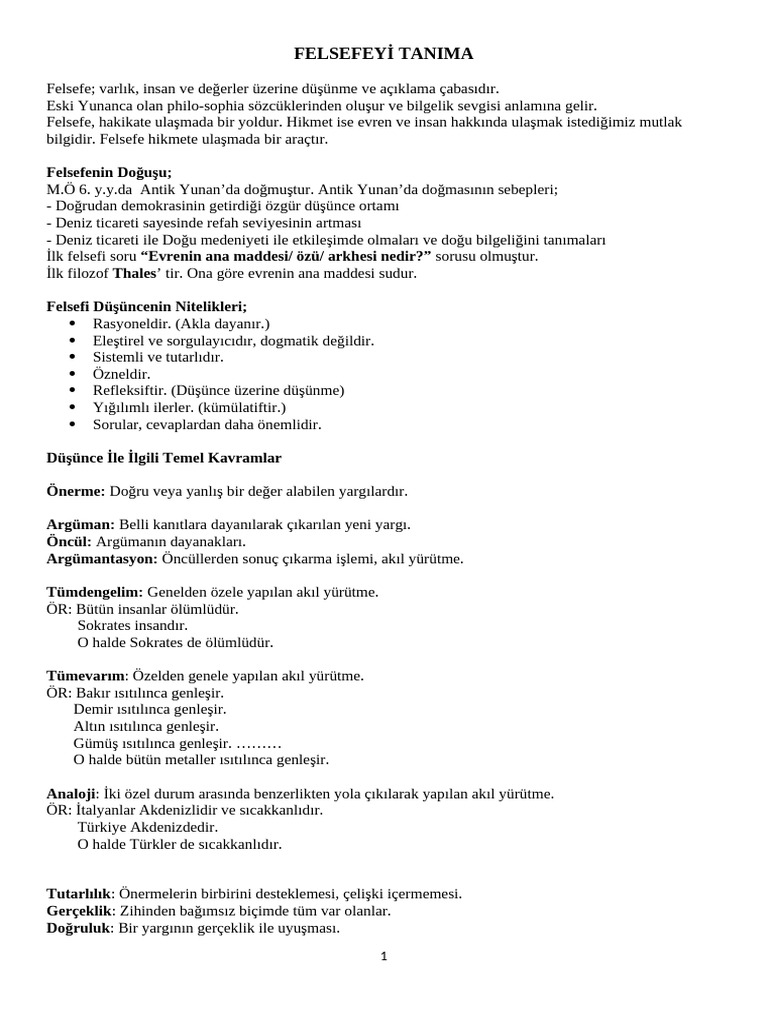 10.sinif Felsefe Ders Notlari | PDF