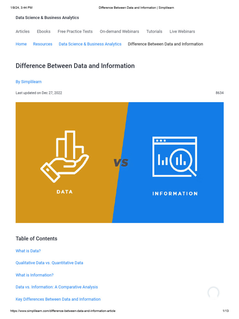 Difference Between Data and Information _ Simplilearn | PDF | Data ...