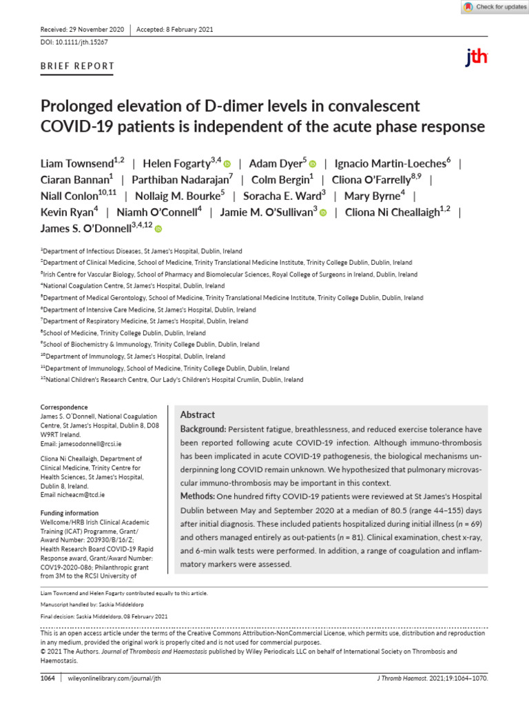 prolonged d-dimer | PDF | C Reactive Protein | Clinical Medicine