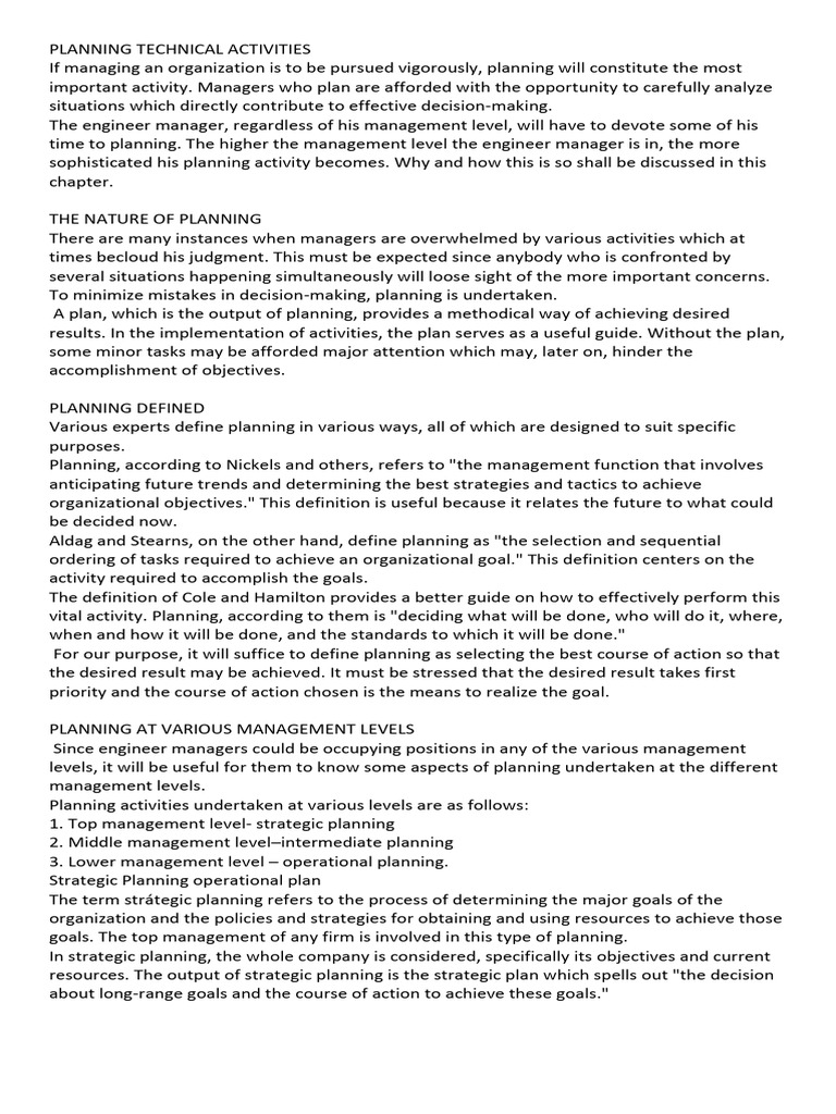 Planning Technical Activities | PDF | Goal | Strategic Planning