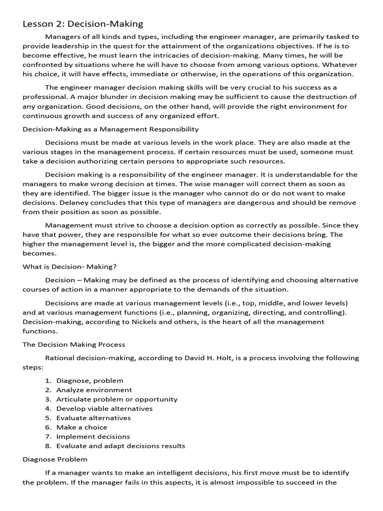 Lesson 2 Decision Making | PDF | Decision Making | Decision Theory