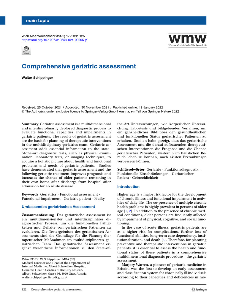 Walter Schippinger Comprehensive Geriatric Assessment | PDF | Geriatrics | Dementia