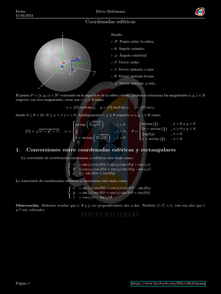 Coordenadas Esféricas | PDF | Esfera | Geometría Elemental