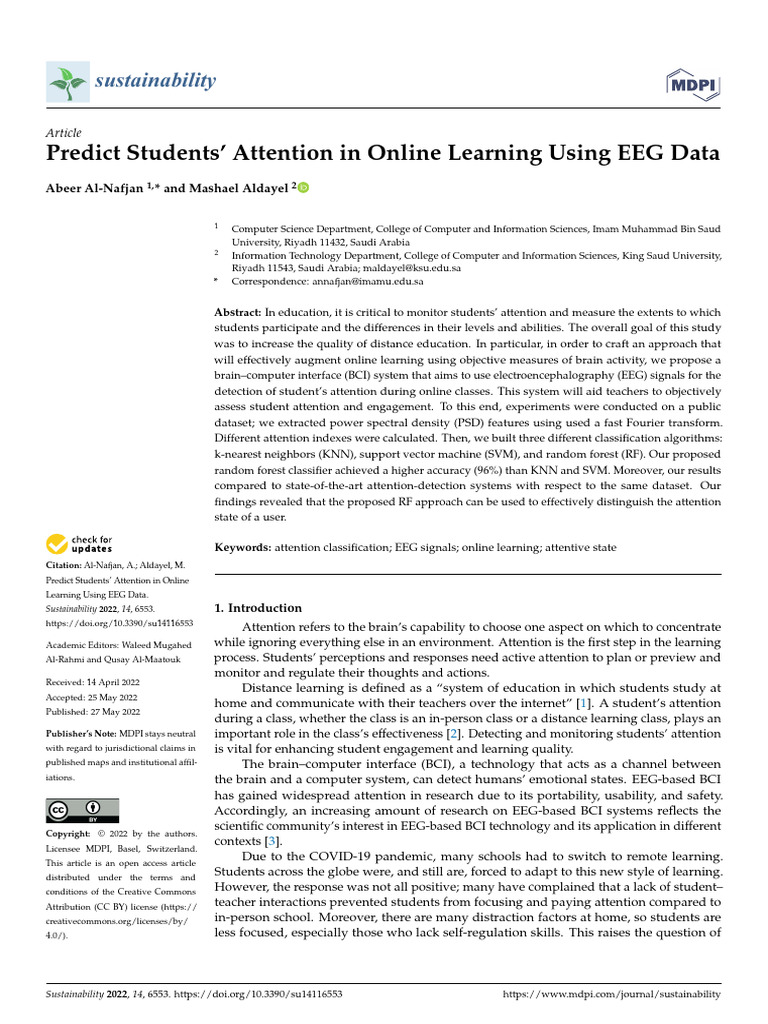 Predict Students Attention in Online Learning Using EEG ...