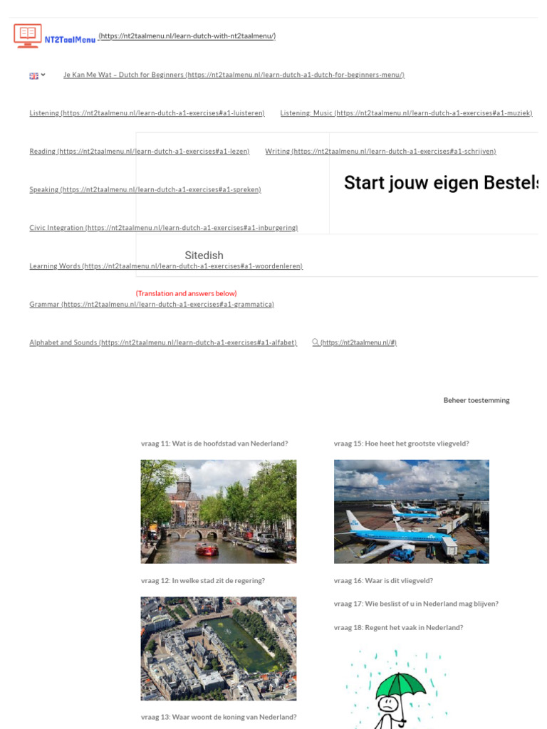 Learn Dutch - A1 - Civic Integration - Questions 2 - NT2 TaalMenu | PDF