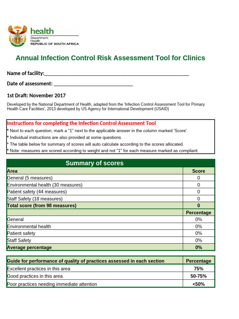 Infection Control Risk Assessment Tool | PDF | Patient Safety | Health ...