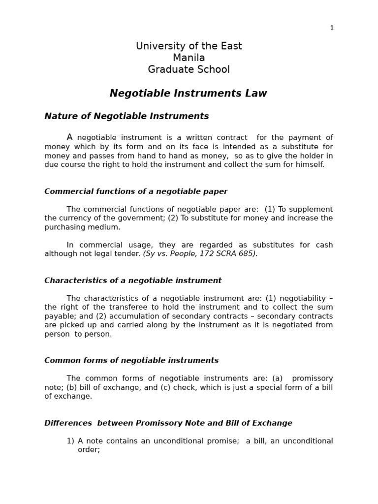 Xiv Negotiable Instruments Law | PDF | Negotiable Instrument | Economies