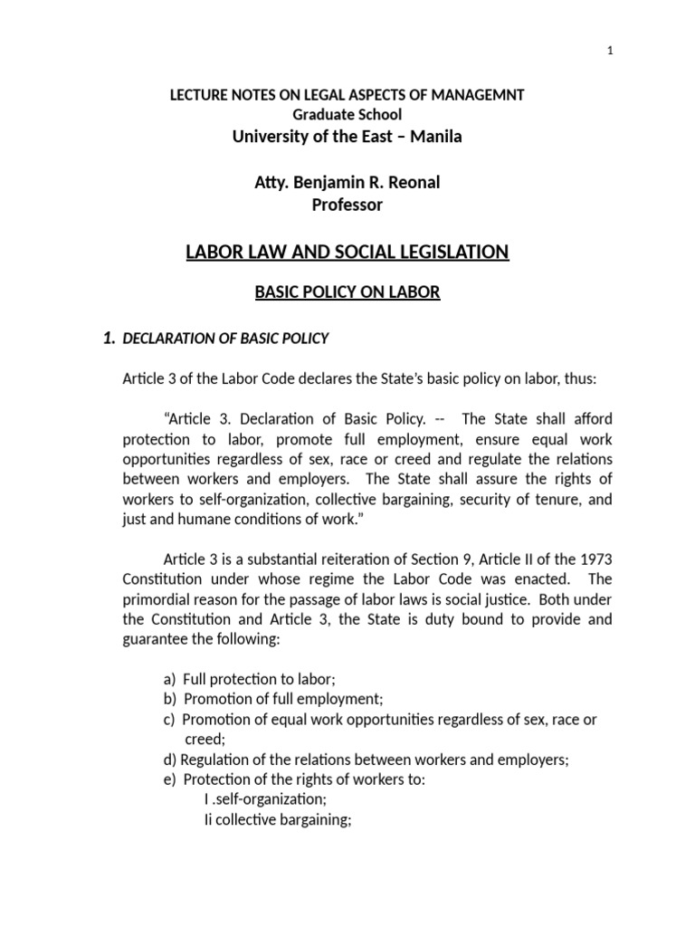 Legal Aspects of Labor Law | PDF | Employment | Labour Law