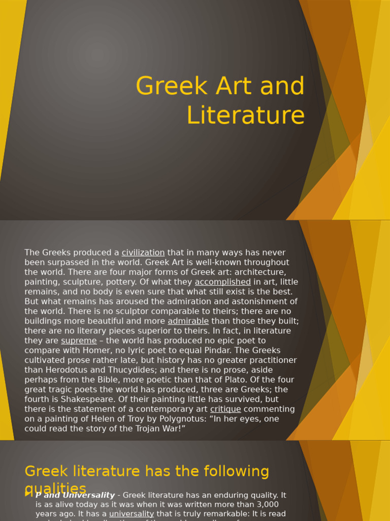 Greek Art and Literature Overview | PDF | Ancient Greek Literature | Poetry