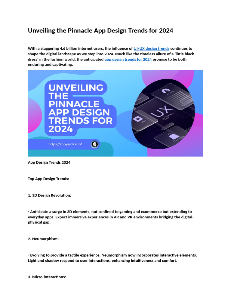 Unveiling The Pinnacle App Design Trends For 2024 | PDF | Mobile App ...